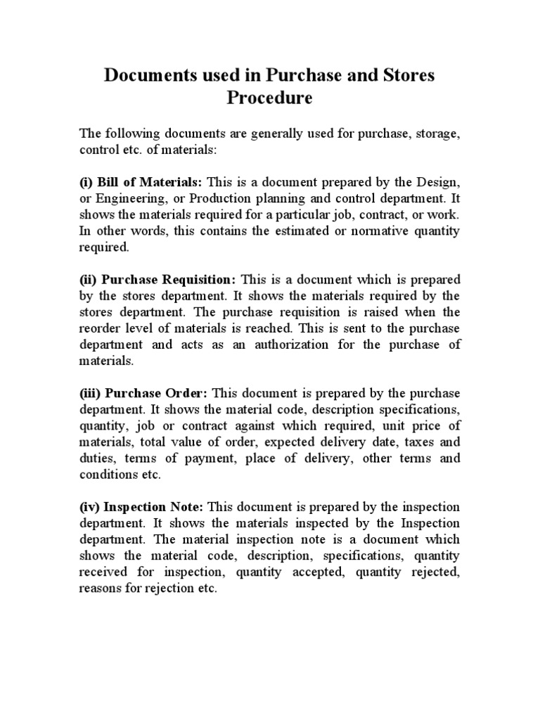Documents Used in Purchase and Stores Procedure | PDF | Specification ...