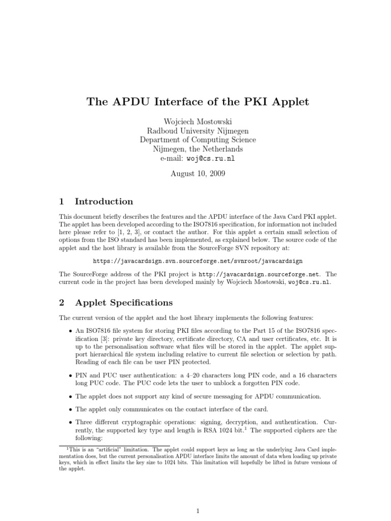 Java Card PKI Applet APDU Guide | PDF | Key (Cryptography) | Cryptography