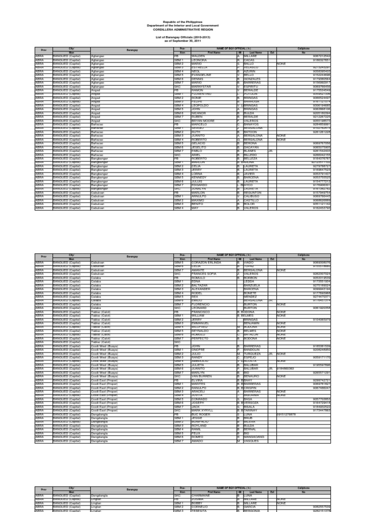 List of Barangay Officials 2010-2013 | PDF
