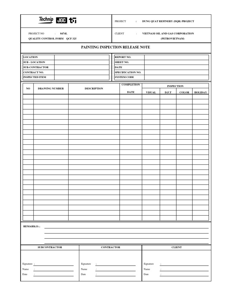 Painting Inspection Release Note | PDF