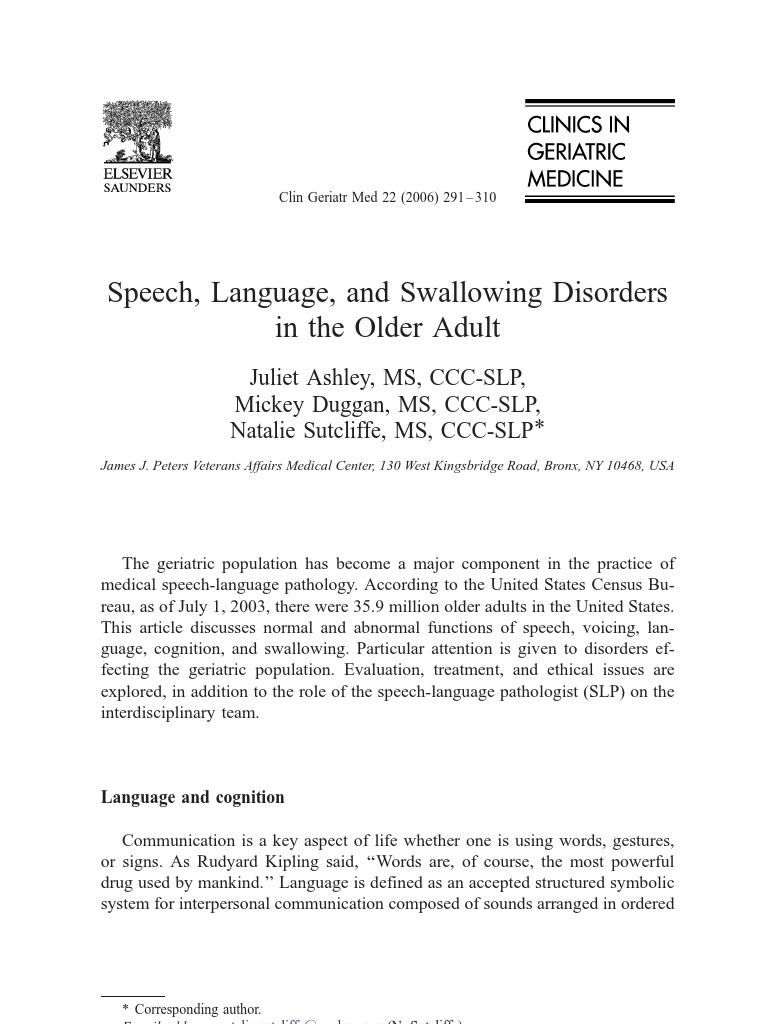 Speech Swallow Disorders | PDF
