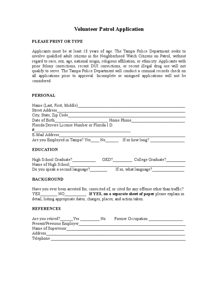 Volunteer Patrol Application | PDF | Criminal Record | Police