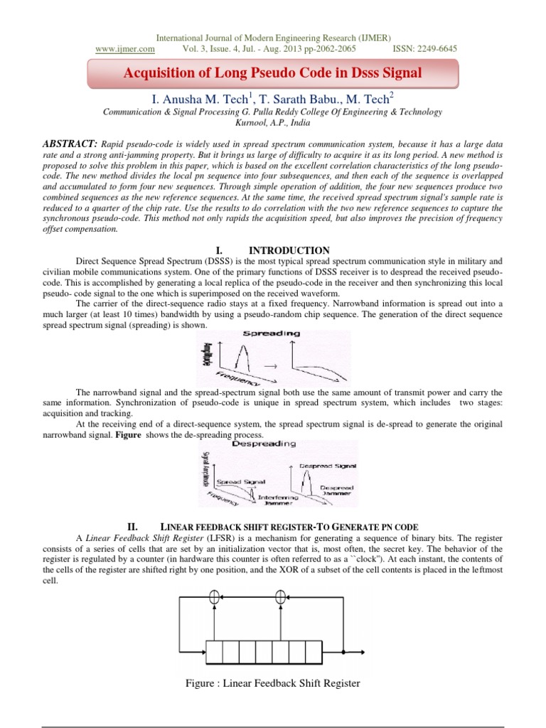 Acquisition of Long Pseudo Code in Dsss Signal | PDF | Engineering ...