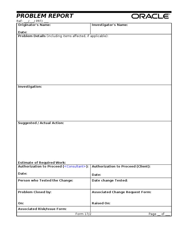 CR050 Problem Report Form | PDF