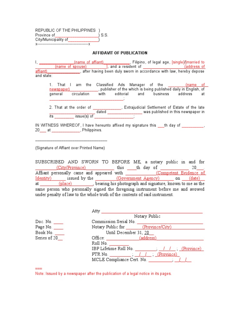 Affidavit of Publication Template | PDF