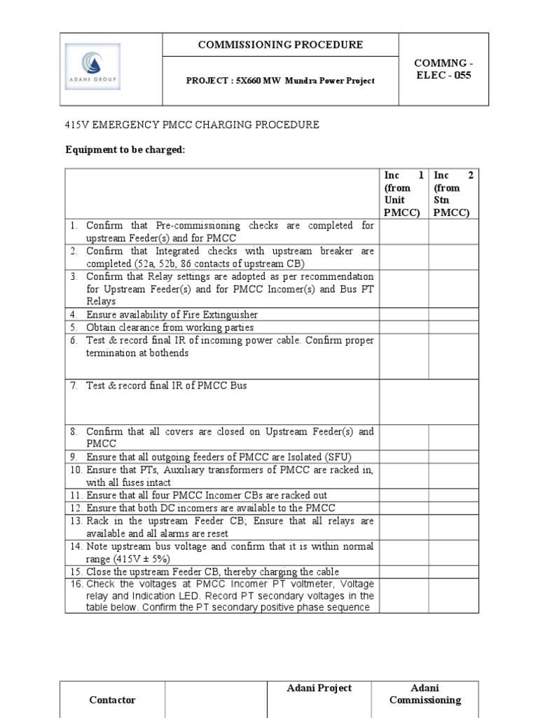COMMNG-ELEC-055 Emer PMCC Charging Procedure | PDF | Voltage | Electrical Engineering