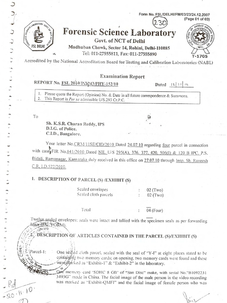 Nithyananda Video Authentic - Forensic Lab Report | PDF
