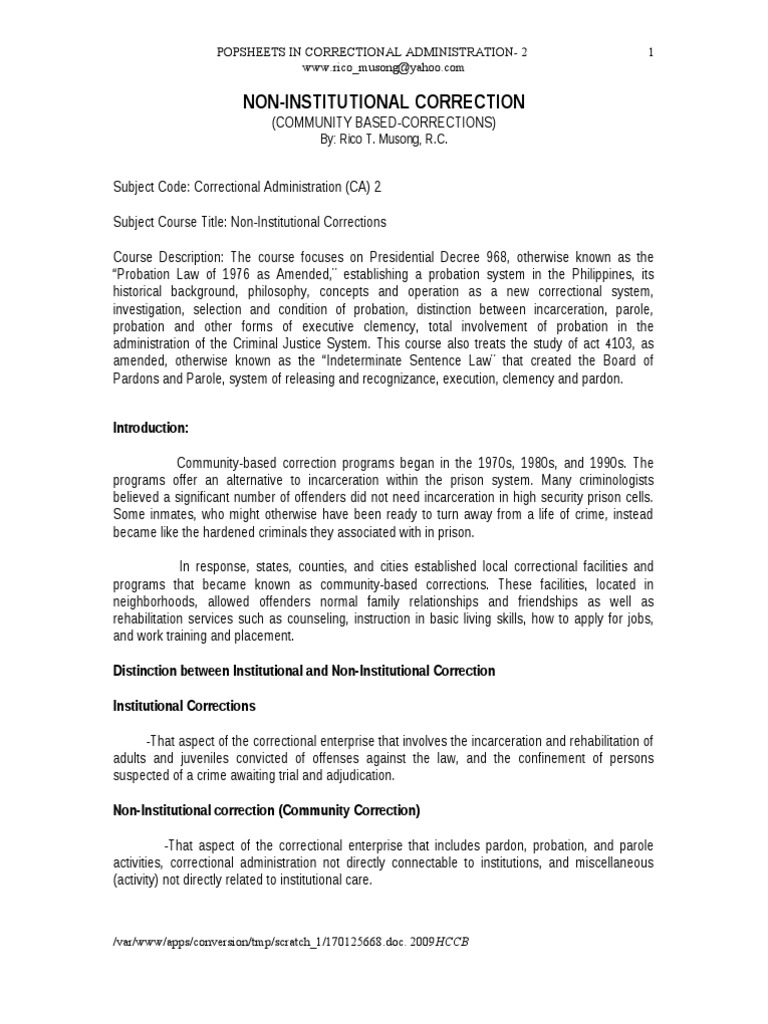 Community Based Correction | PDF | Probation | Parole