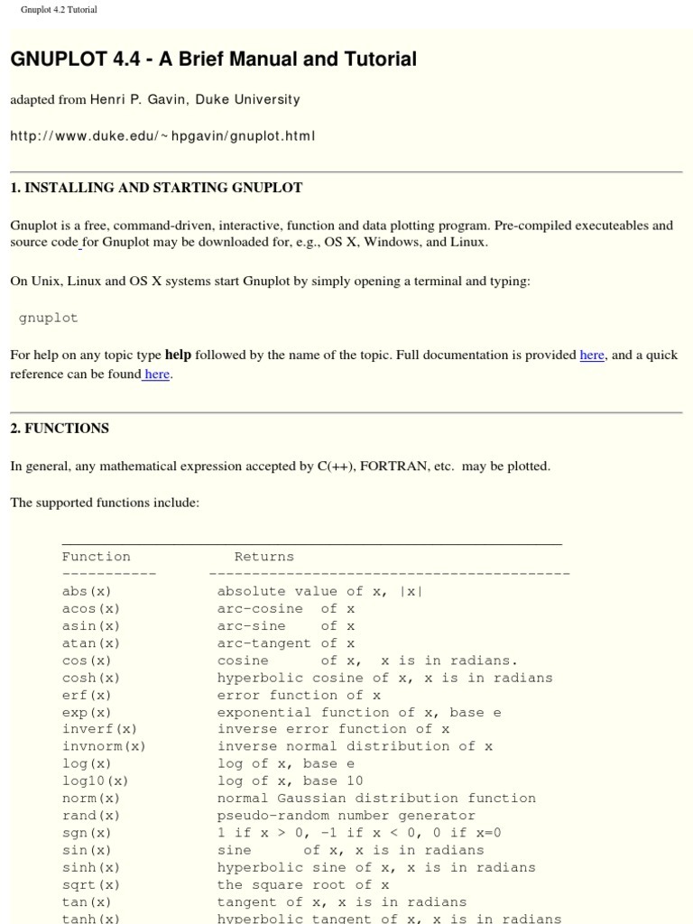 GNUPLOT 4.4 - A Brief Manual and Tutorial: Here Here | PDF