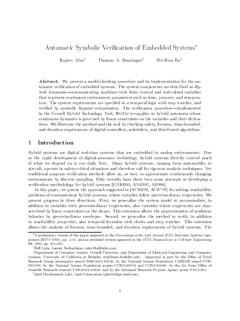 Automatic Symbolic Verification Of Embedded Systems Pdf