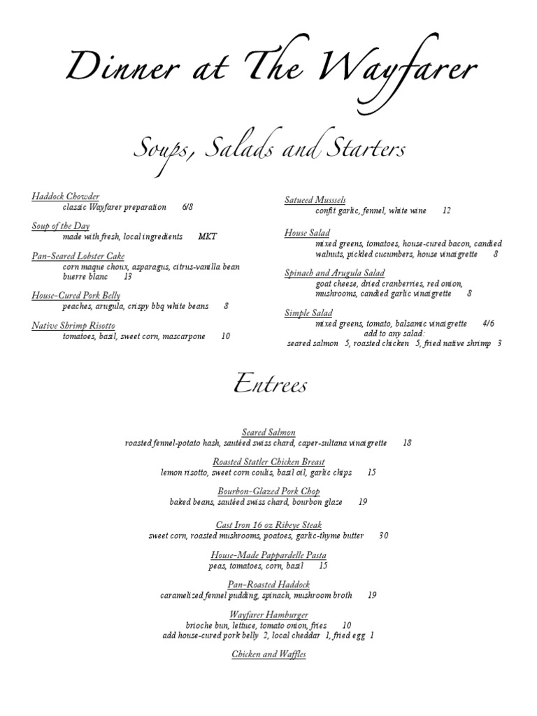 Dinner at The Wayfarer: Soups, Salads and Starters | PDF