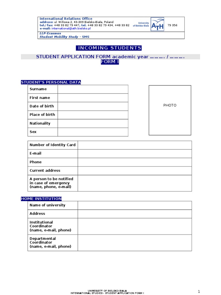 Bielsko-Biała Student Application Form | PDF