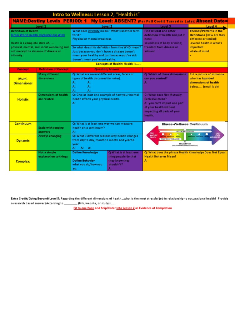 Intro To Wellness-Lesson 2-Health Is...... UPDATEDdocx | PDF