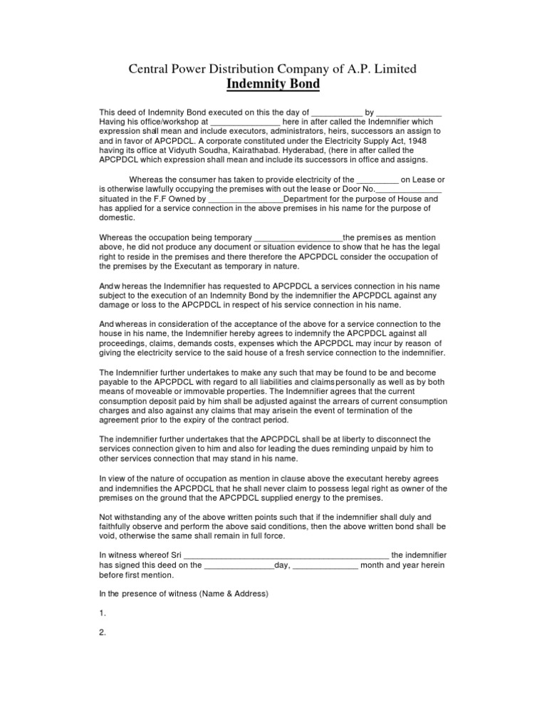 Indemnity Bond | Indemnity | Business Law