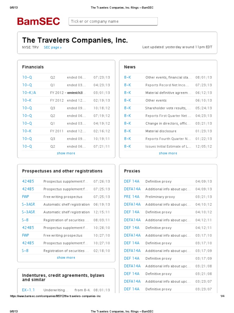 The Travelers Companies, Inc | PDF | Form 10 K | Prospectus (Finance)