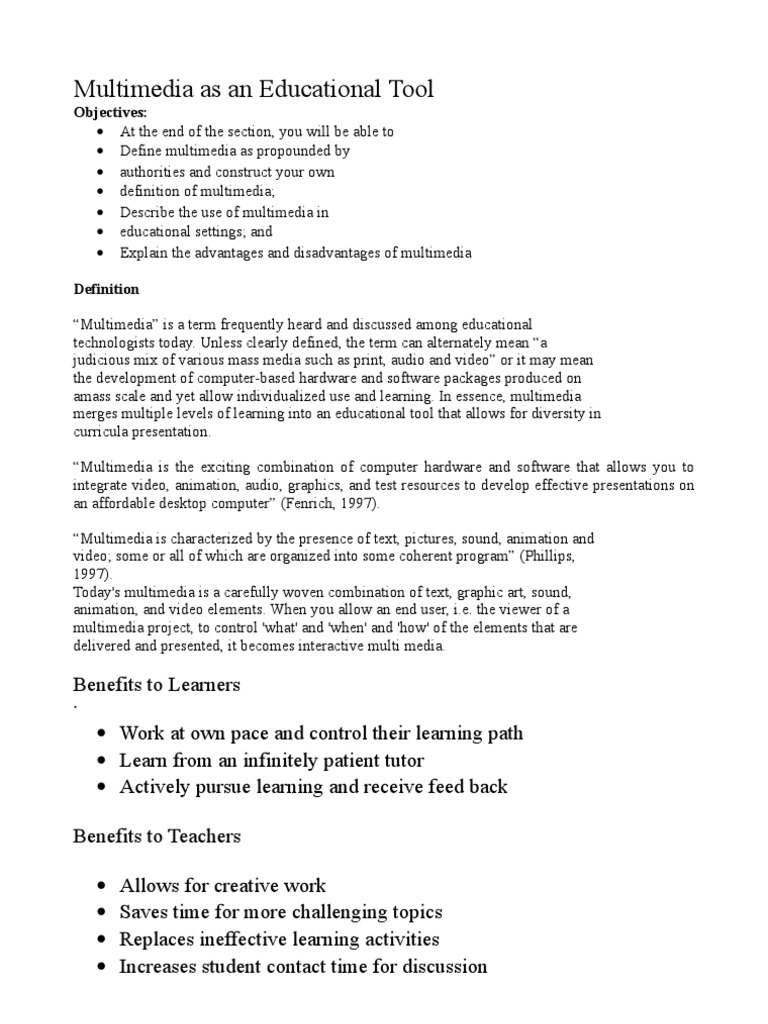 Multimedia As Educational Tool | PDF | Multimedia | Information