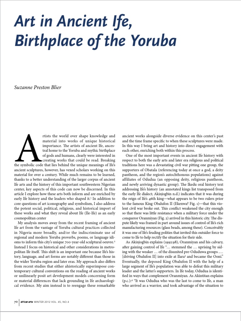 Art in Ancient Ife, Birthplace of The Yoruba (Suzanne Preston Blier ...
