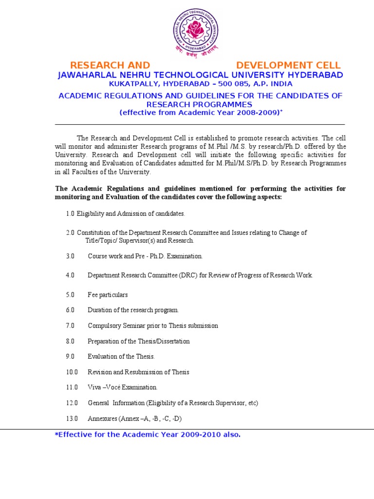 JNTU PHD 2008 2010 Guidelines | PDF | Thesis | Doctor Of Philosophy