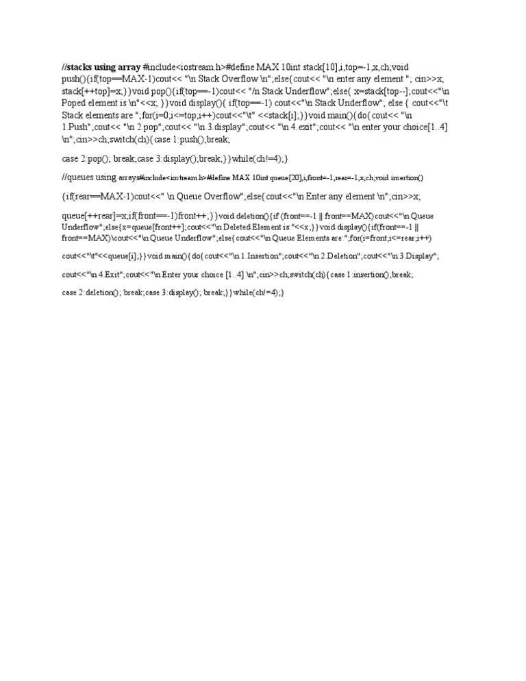 Stacks Using Array Pdf