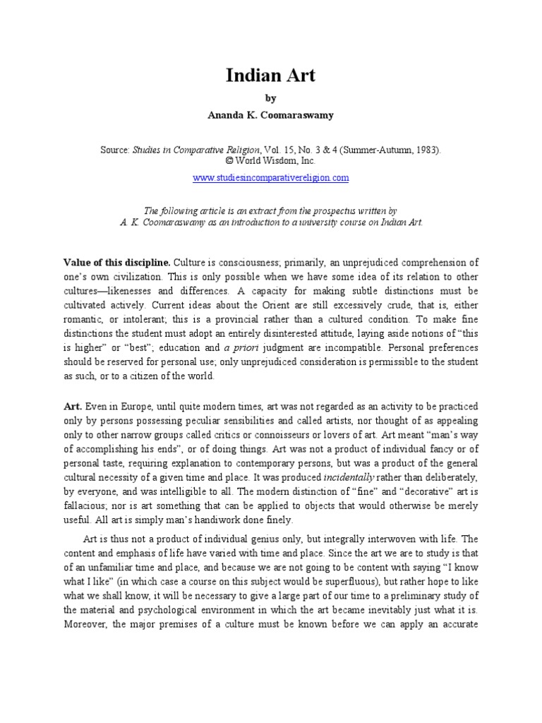 Ananda Coomaraswamy - Indian Art | PDF