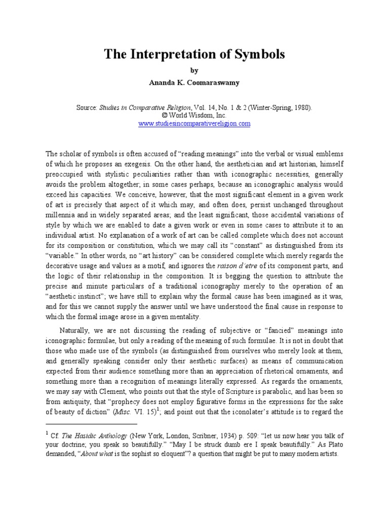 Ananda Coomaraswamy - The Interpretation of Symbols | PDF | Art History ...