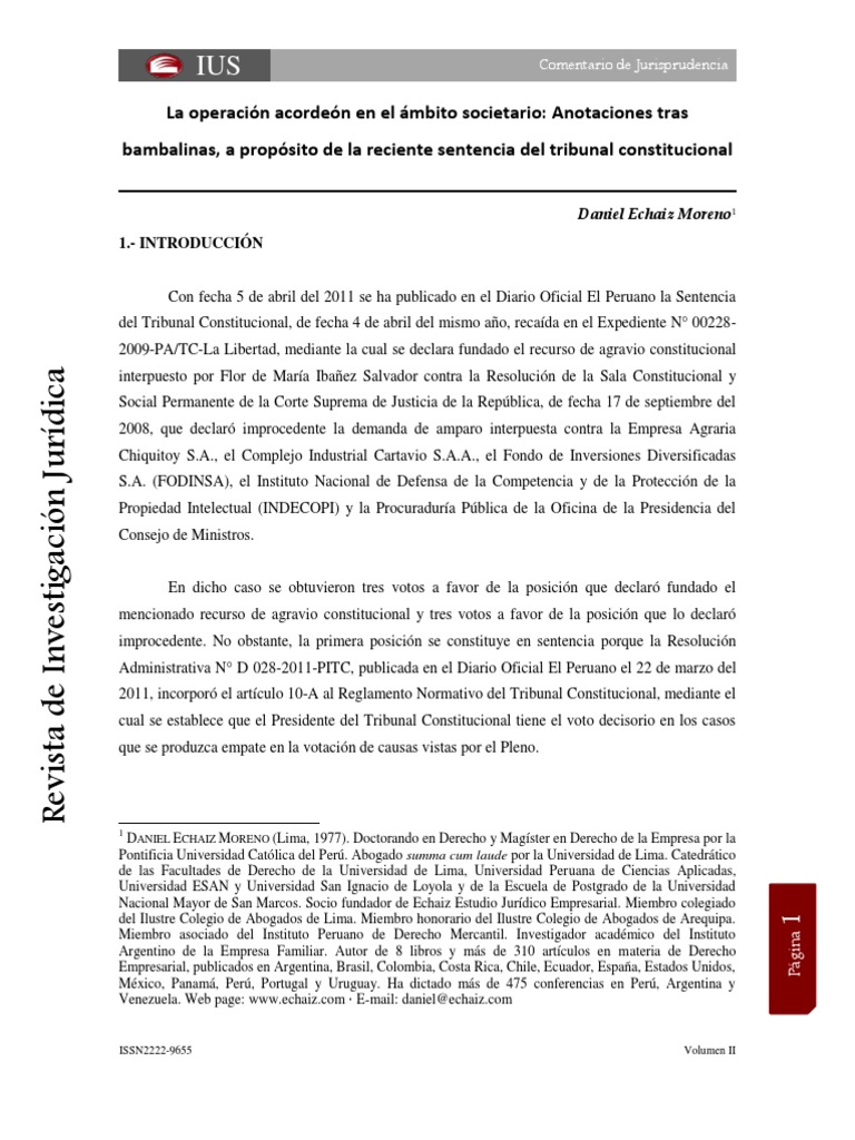Daniel Echaiz Moreno La Operación Acordeón en El Ámbito Societario ...