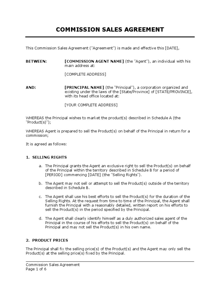 Commission Sales Agreement | PDF | Business Law | Justice
