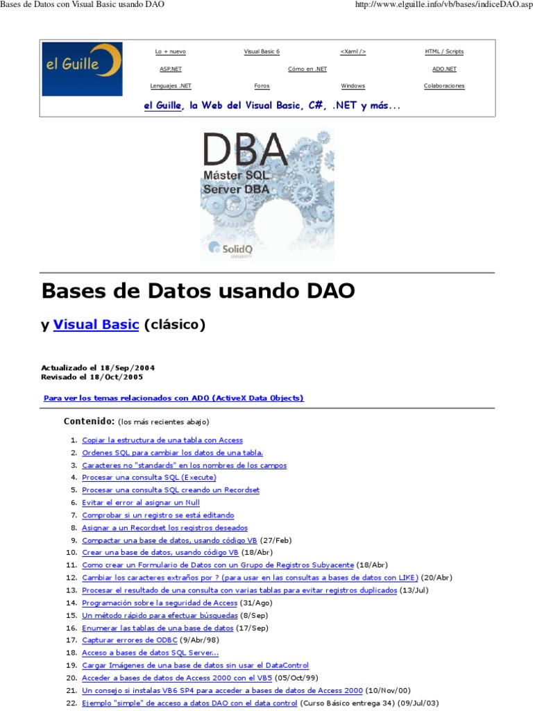 Bases de Datos Con Visual Basic Usando DAO | Descargar gratis PDF | Active X Data Objects ...