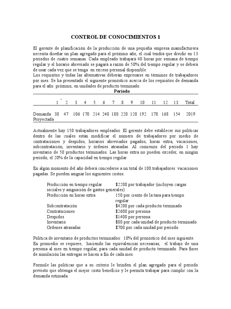 Control de Plan Agregado | Descargar gratis PDF | Inventario | Demanda