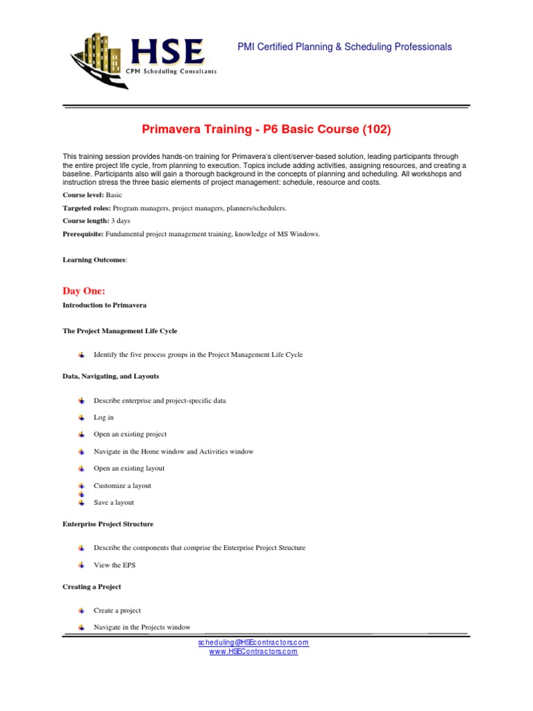 Primavera Training - P6 Basic Course | PDF | Project Management ...