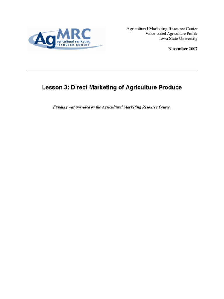 Lesson 3: Direct Marketing of Agriculture Produce: Agricultural ...