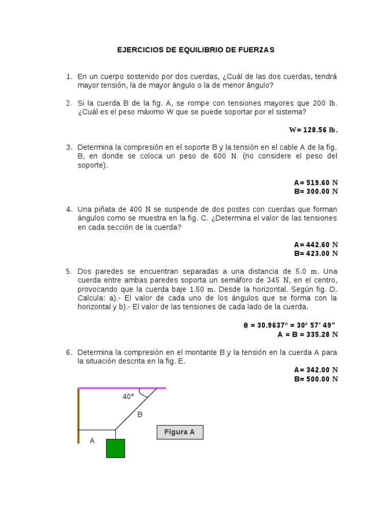 Ejercicios de Equilibrio de Fuerzas | PDF