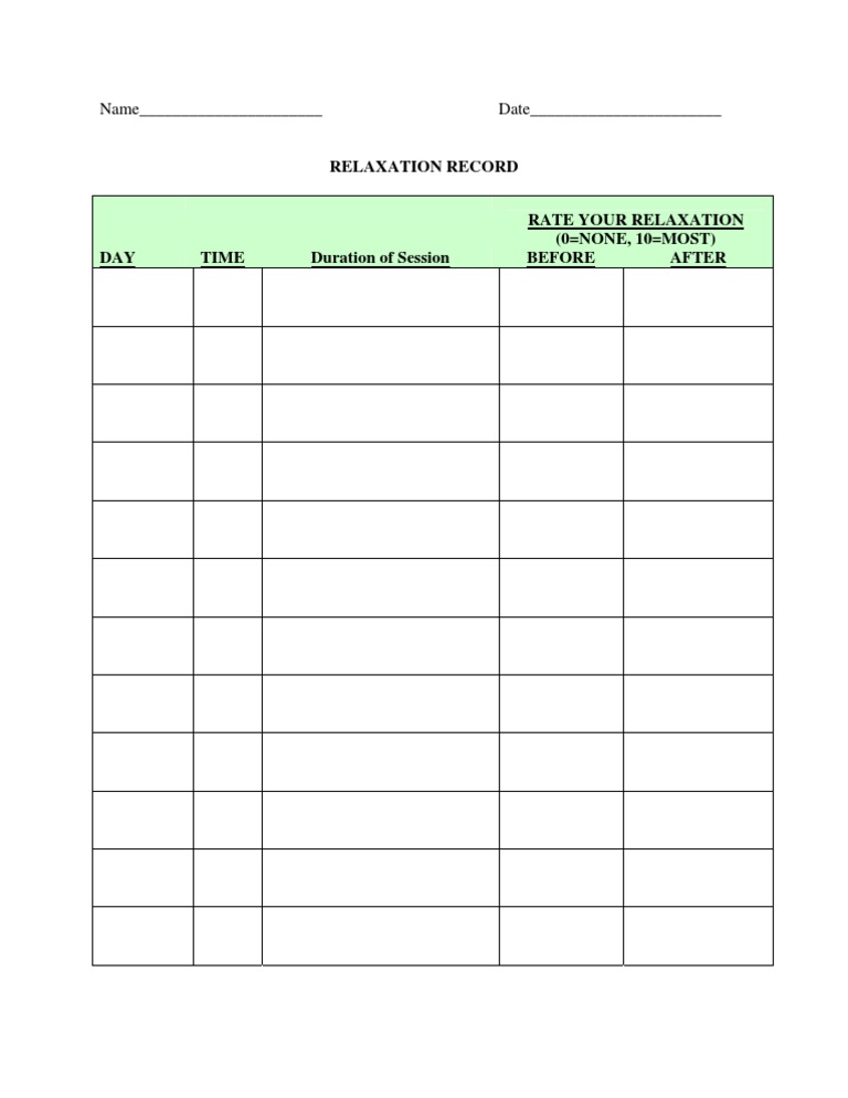 Relaxation Rating Log Template | PDF | Finance & Money Management ...