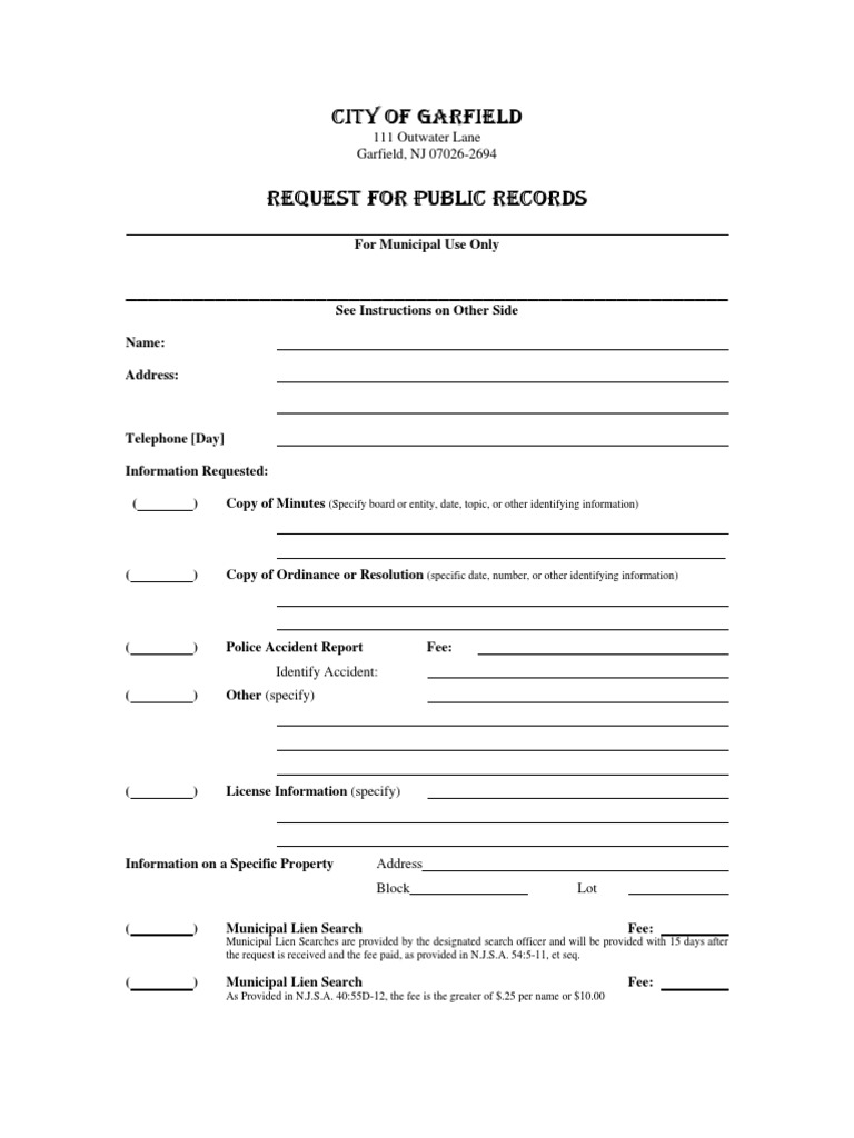 Garfield OPRA Request Form | PDF | Government Information | Virtue