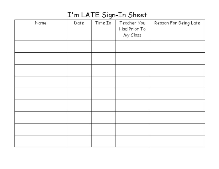 Late Sign-In Sheet Template | PDF