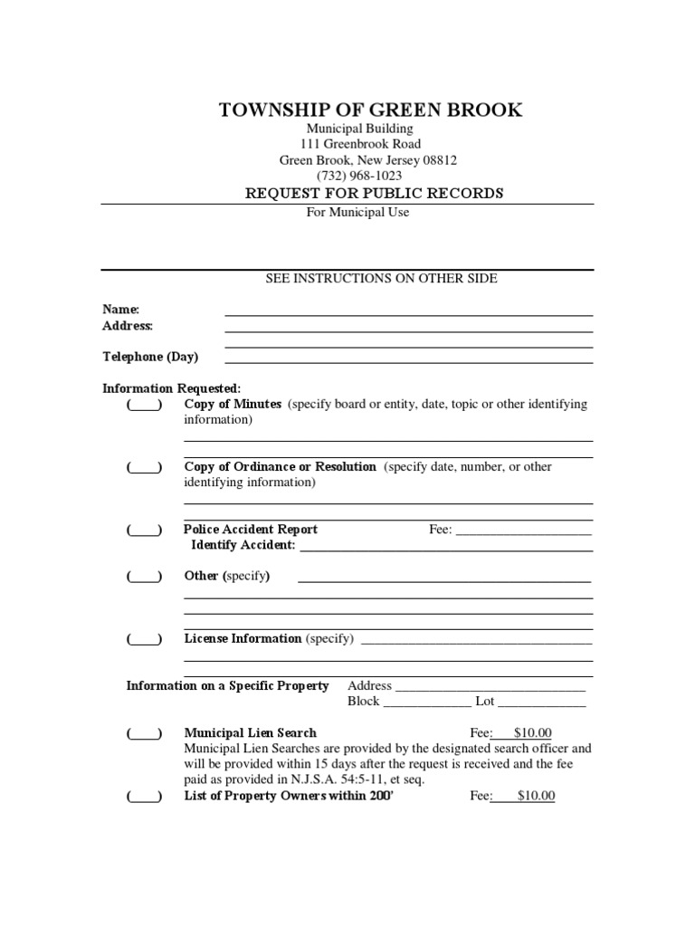 Green Brook OPRA Request Form | PDF | Government | Virtue