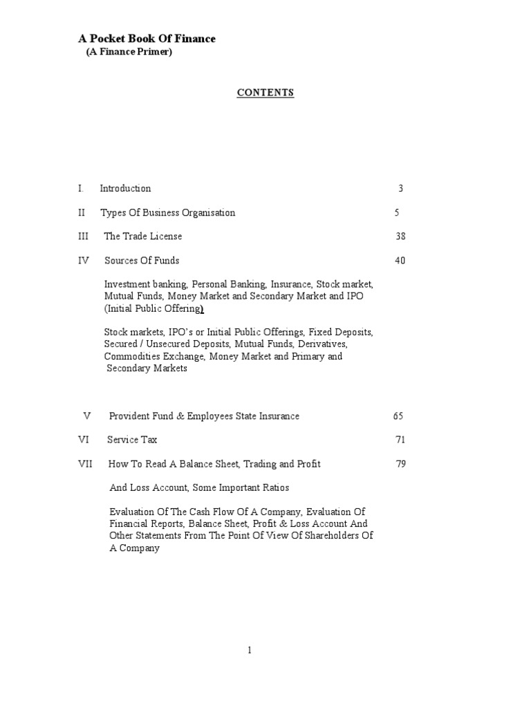 Pocket Book On Finance | PDF | Partnership | Sole Proprietorship