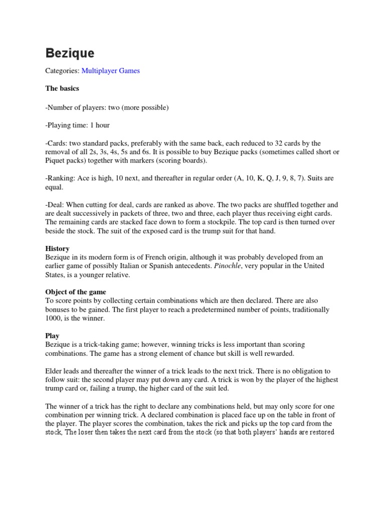 Bezique Rules | PDF | Leisure Activities | Card Games