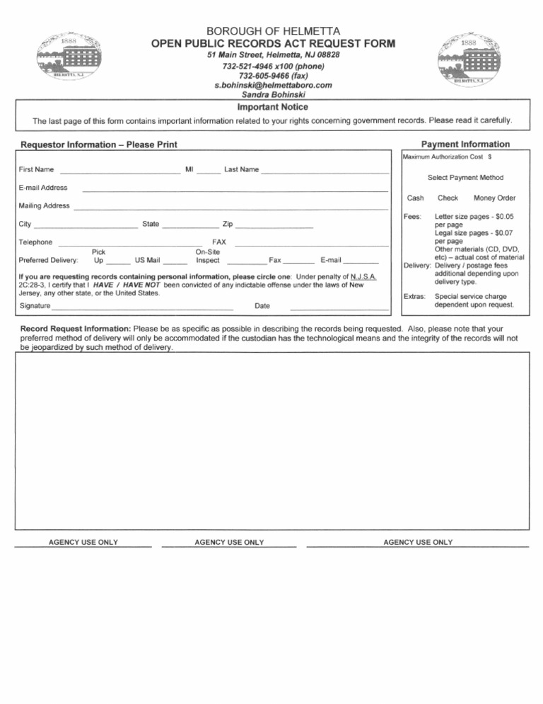 Helmetta OPRA Request Form | PDF