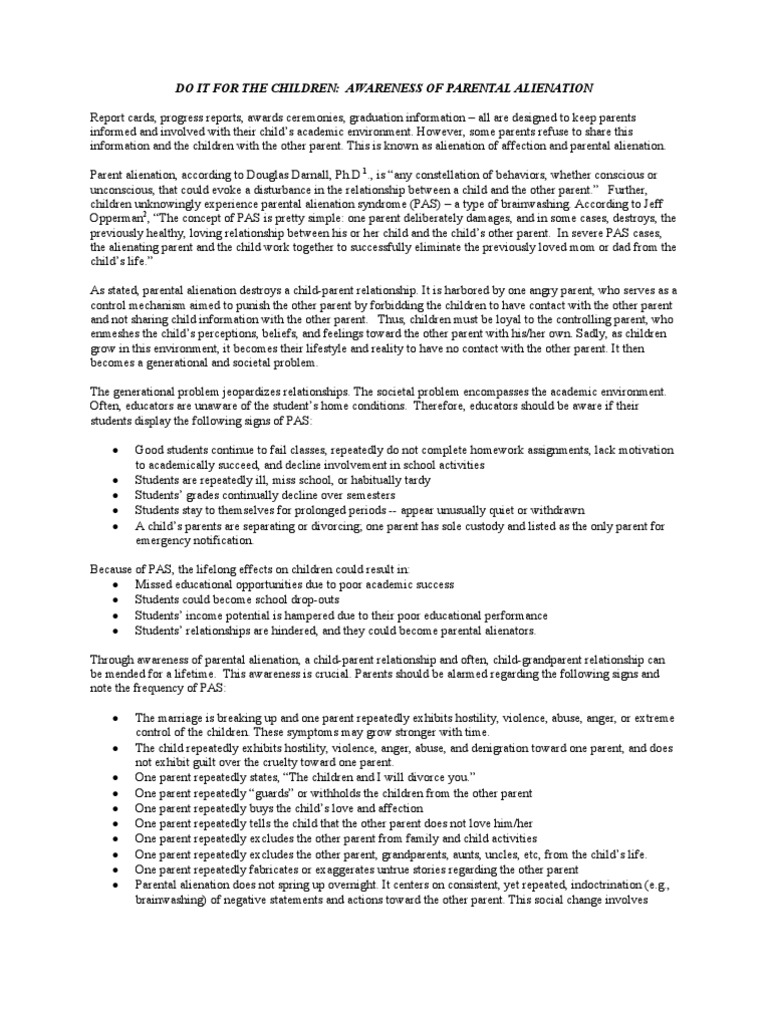 Parent Alienation Document | PDF | Social Alienation | Divorce