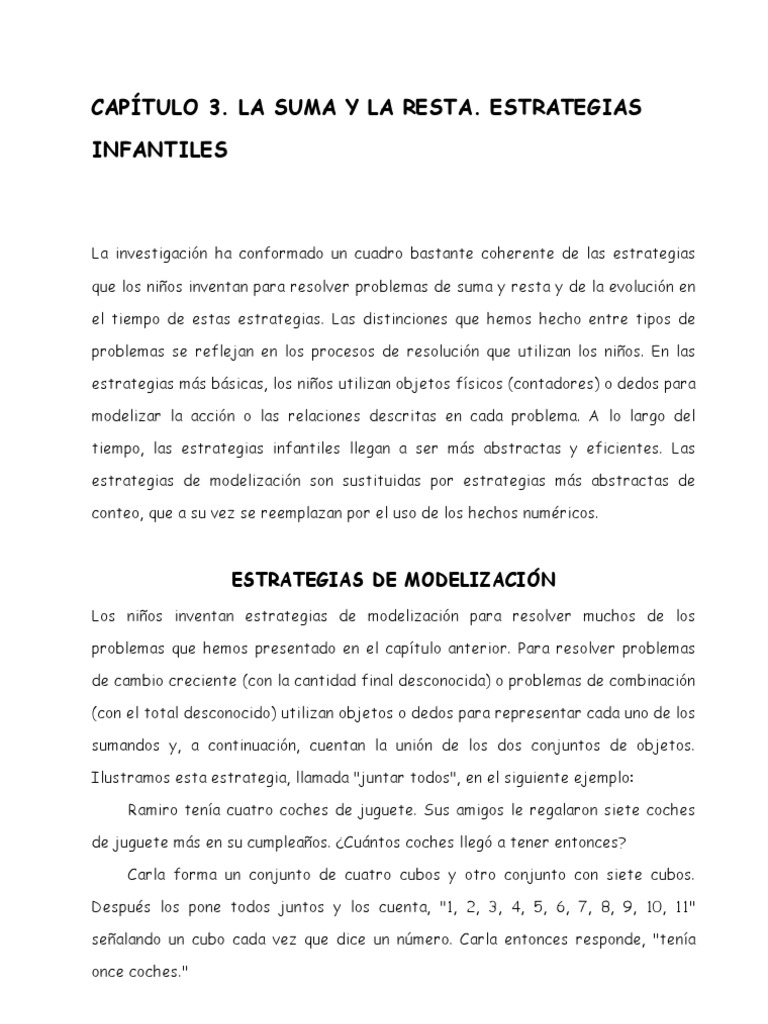 Suma y Resta Estrategias Infantiles | PDF | Memoria | Secuencia