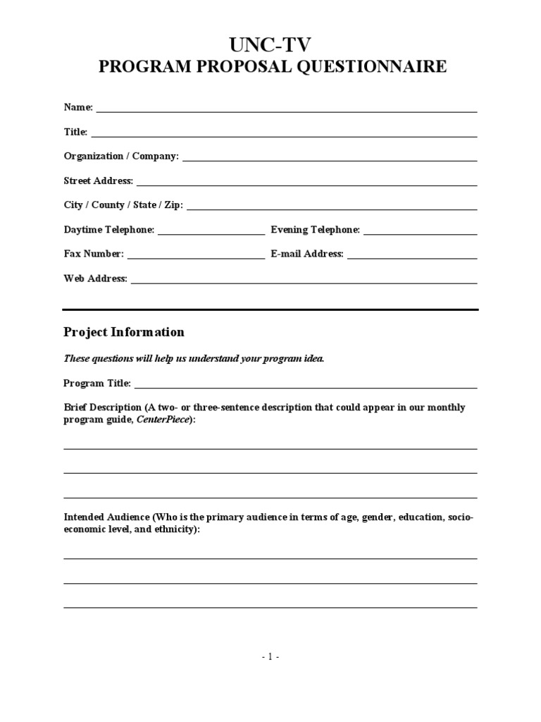 Unc-Tv: Program Proposal Questionnaire | PDF | Television Programs | Public Broadcasting
