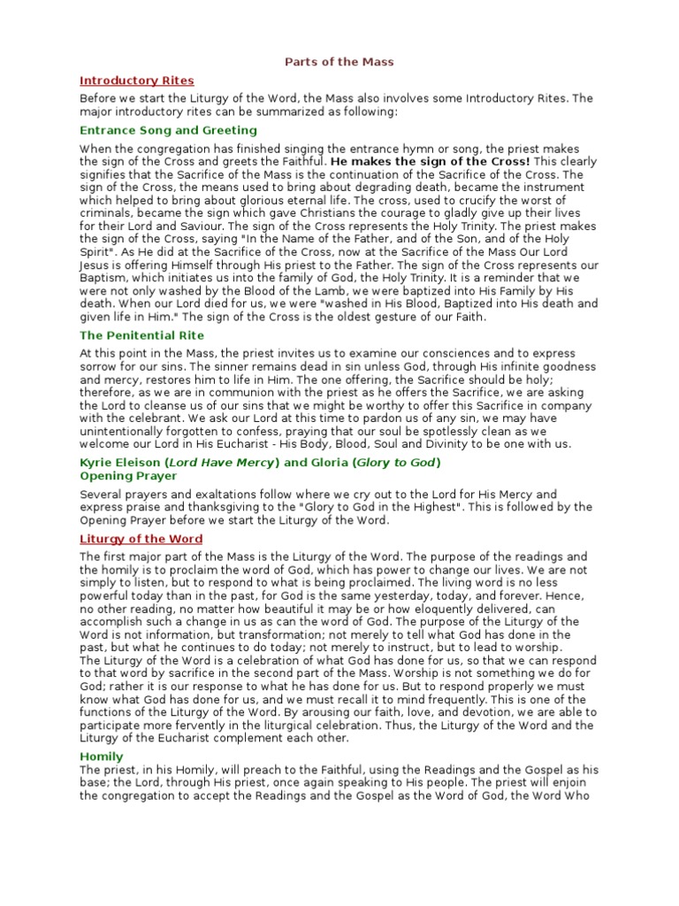 Parts of The Mass | PDF | Mass (Liturgy) | Eucharist