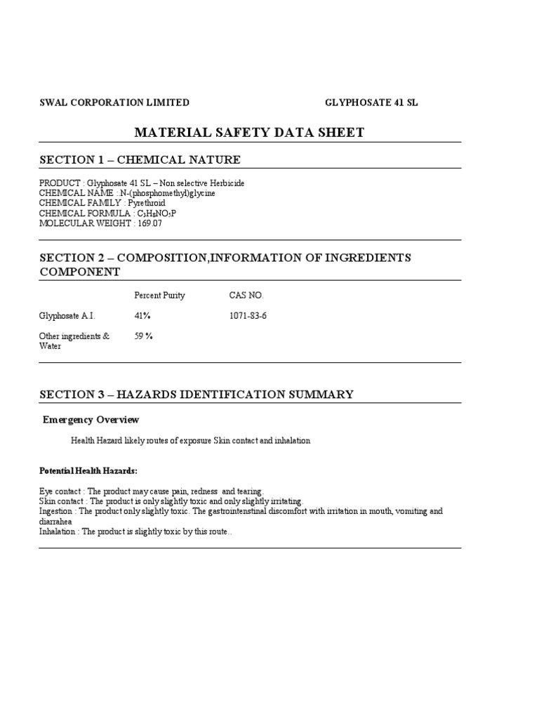 Glyphosate-41SL 2 | PDF | Toxicity | Personal Protective Equipment