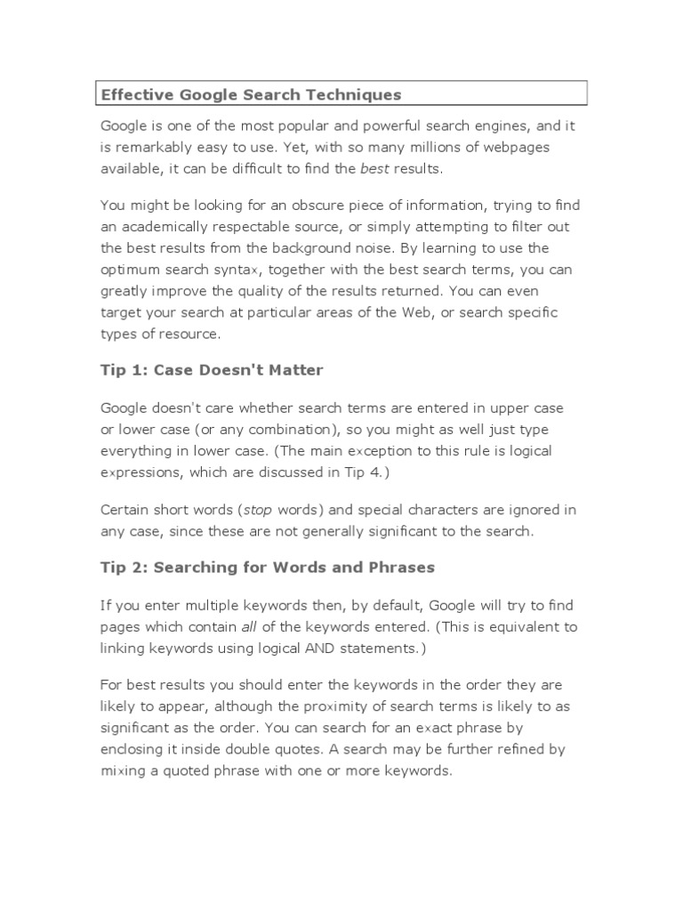 Effective Google Search Techniques | PDF | Search Engine Optimization ...