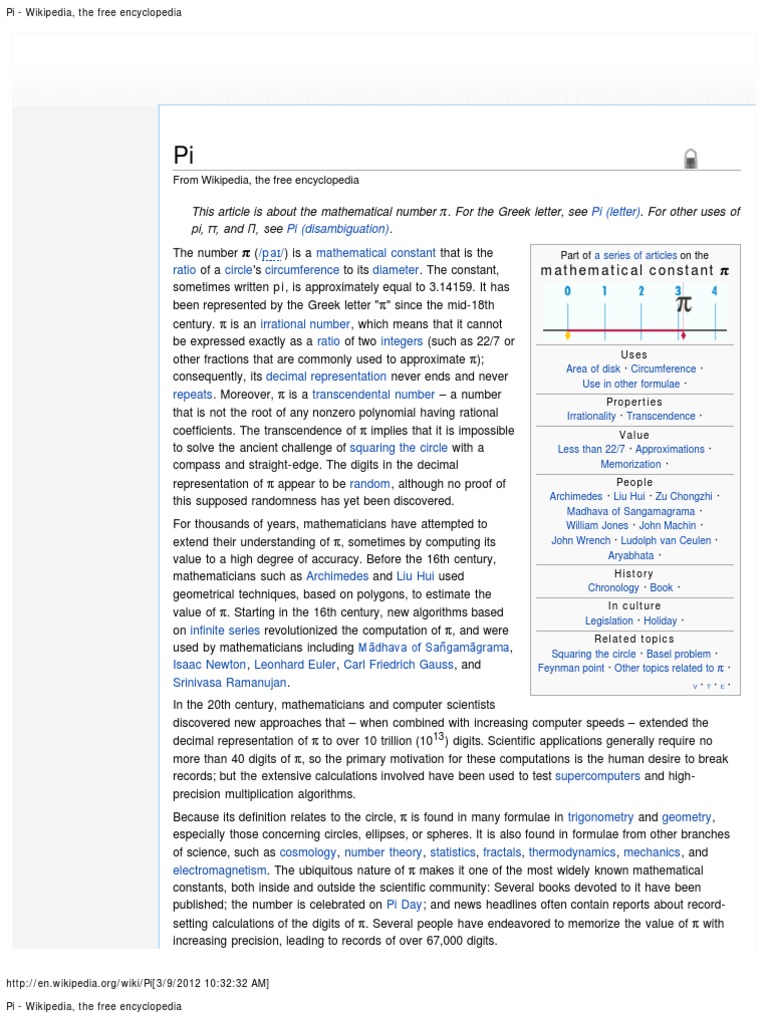 Pi Value | Download Free PDF | Pi | Trigonometric Functions