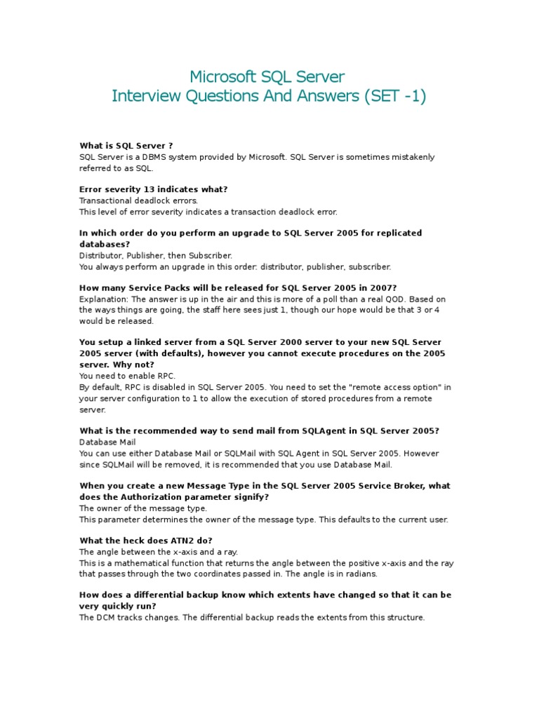 Microsoft Sql Server Interview Questions And Answers Pdf Microsoft Sql Server Sql