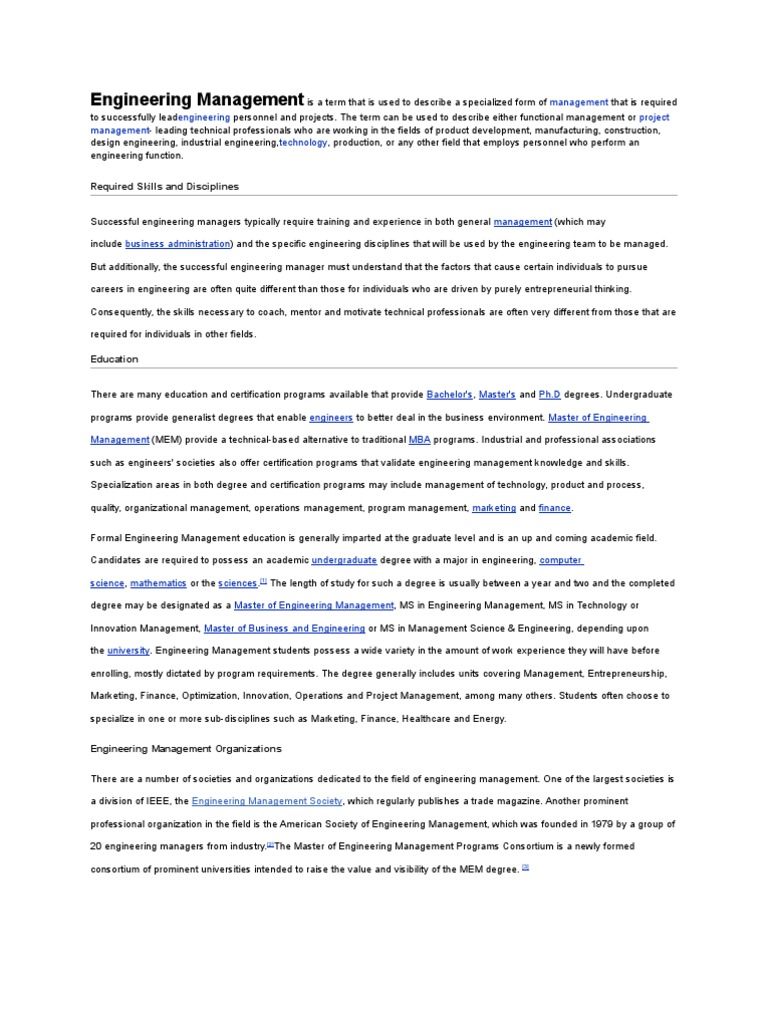 Engineering Management | PDF | Engineering | Strategic Management