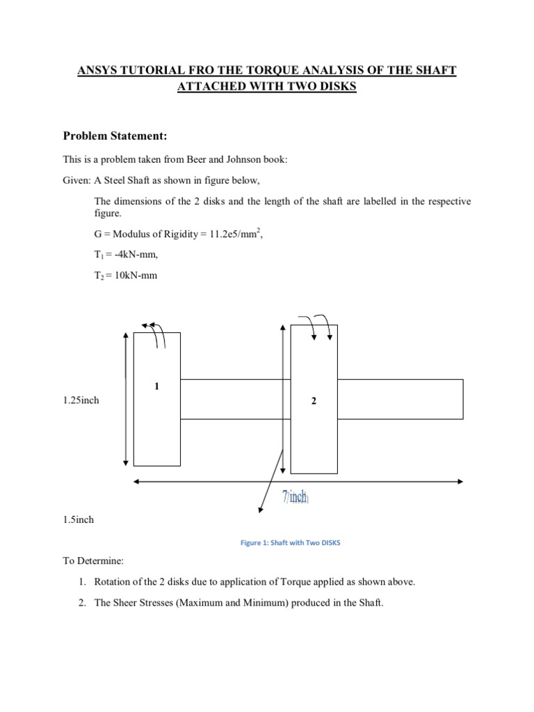 Ansys Tutorial Forthe Torque Analysis of The Shaft Attached With Two Disks | PDF