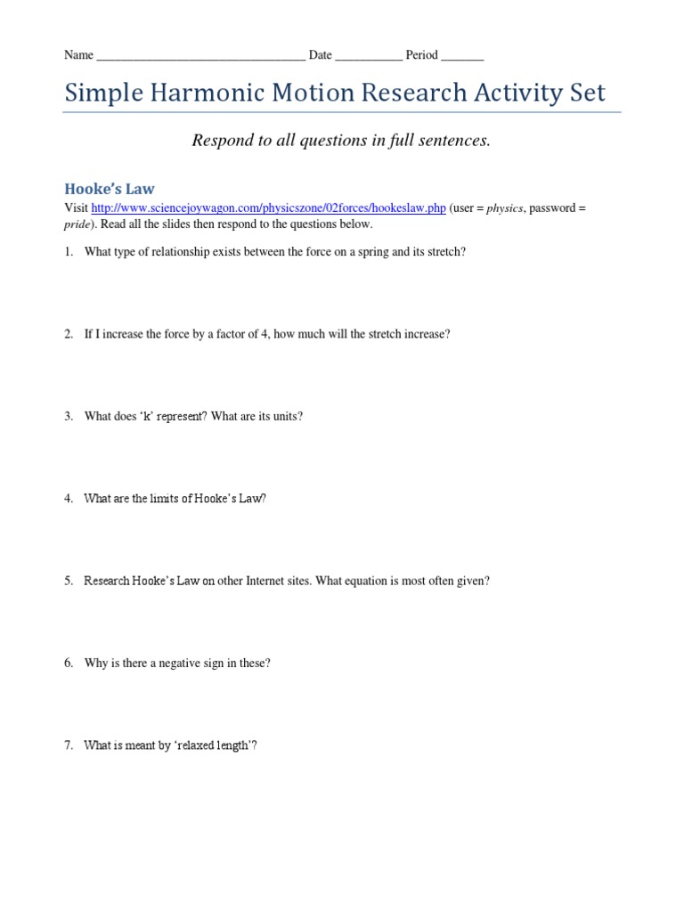 Simple Harmonic Motion Research Activity | PDF | Physical Phenomena ...